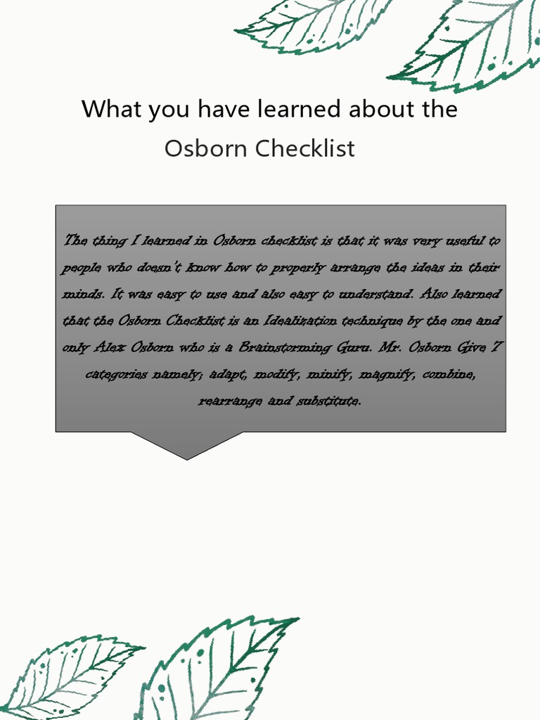 How the Osborn Checklist Boosts Brainstorming Ideas | PDF