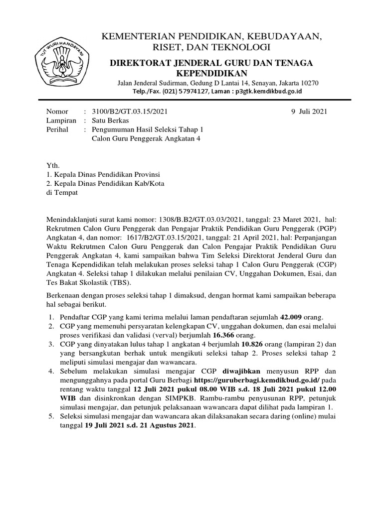 3100-Pengumuman Seleksi Tahap 1 CGP Angk 4-Riau | PDF