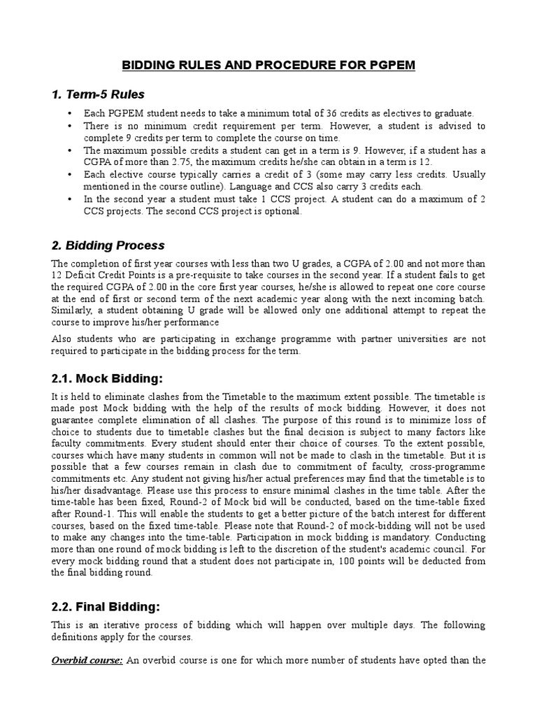 Term-5 Rules: Bidding Rules and Procedure For Pgpem | PDF | Government ...