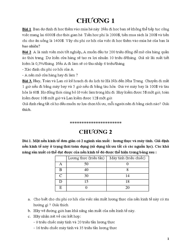 EC101 BaiTapKinhTeHocDaiCuong | PDF