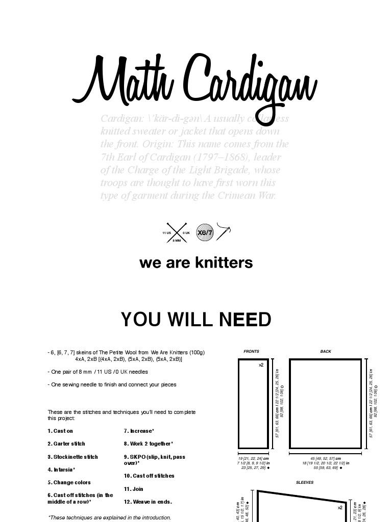 Math Cardigan | PDF | Knitting | Basic Knitted Fabrics