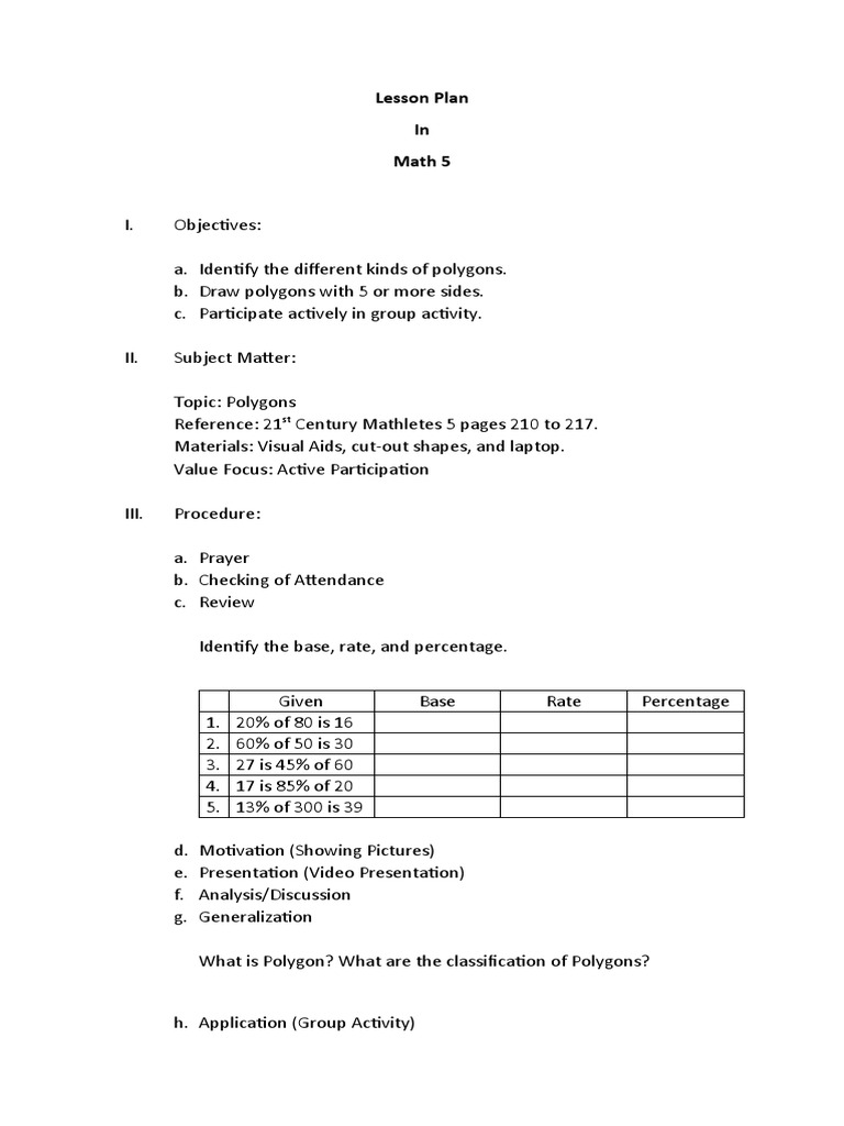 Lesson Plan Math Polygons | PDF | Teaching Methods & Materials