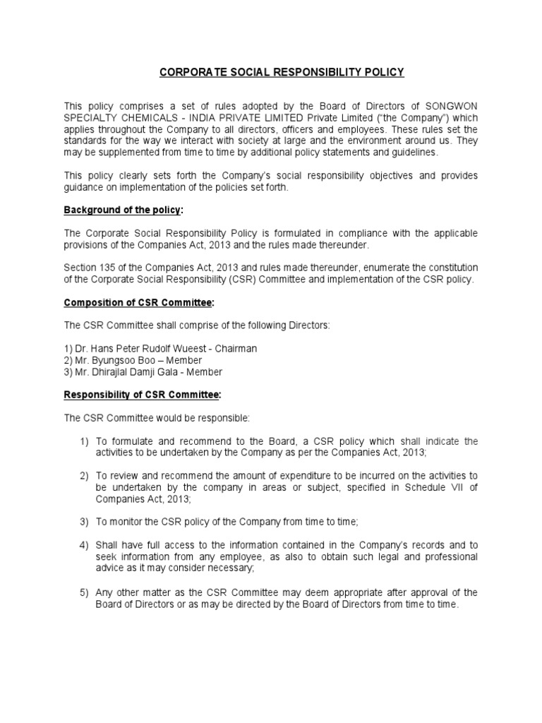 Draft CSR Policy - GBCA 07.08.2019 | PDF | Corporate Social ...