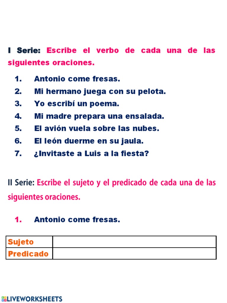 Verbo, Sujeto y Predicado - Tarea | PDF