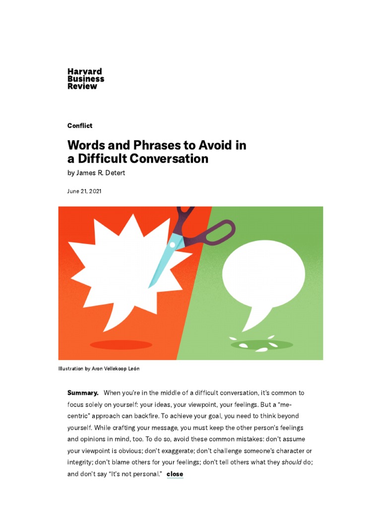 Words and Phrases To Avoid in A Difficult Conversation | PDF