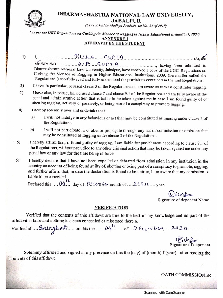 Anti Ragging Form by Richa Gupta | PDF