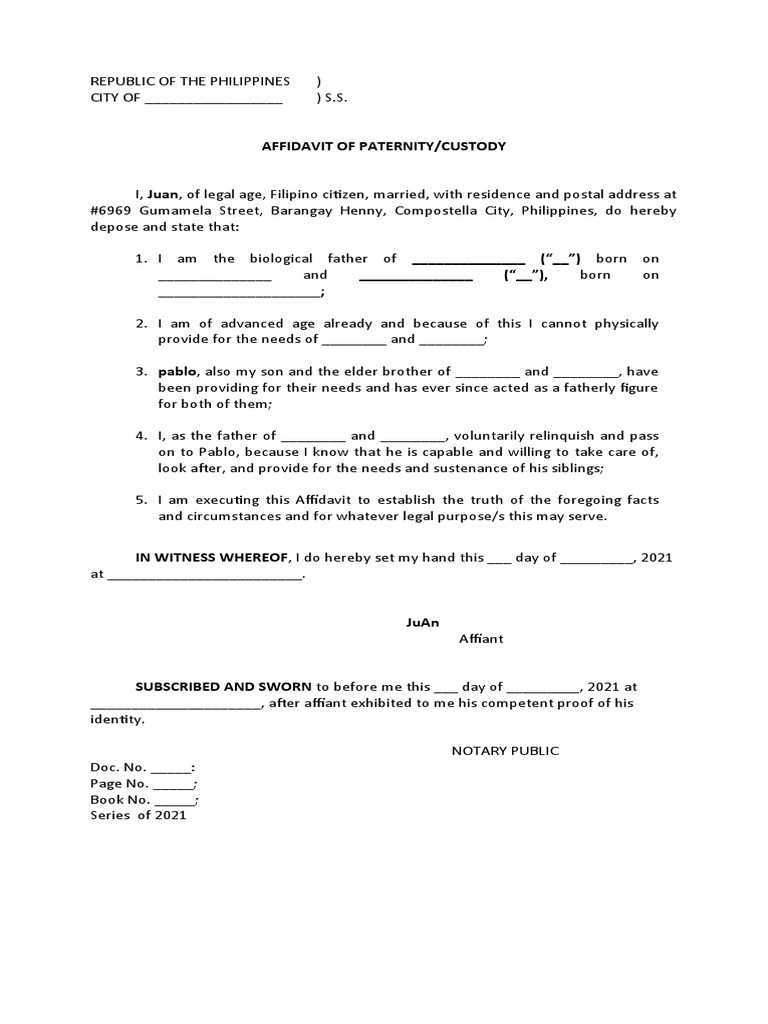 Affidavit of Paternity | PDF