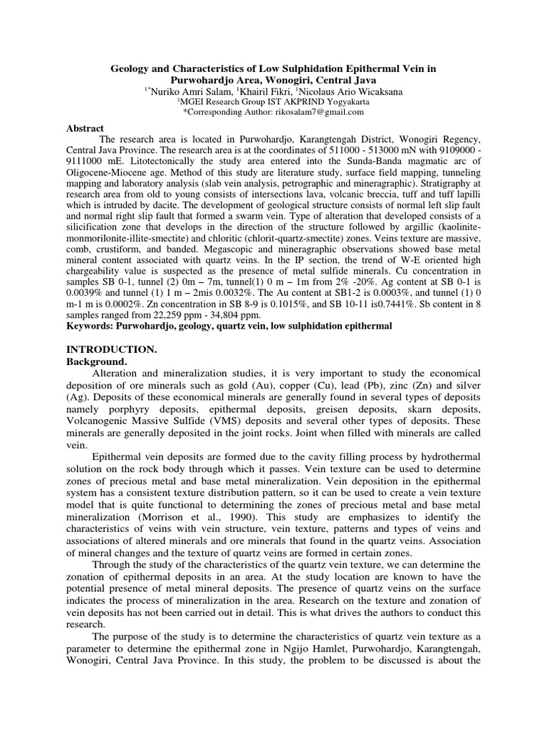 Geology and Characteristics of Low Sulphidation Epithermal Vein | PDF ...
