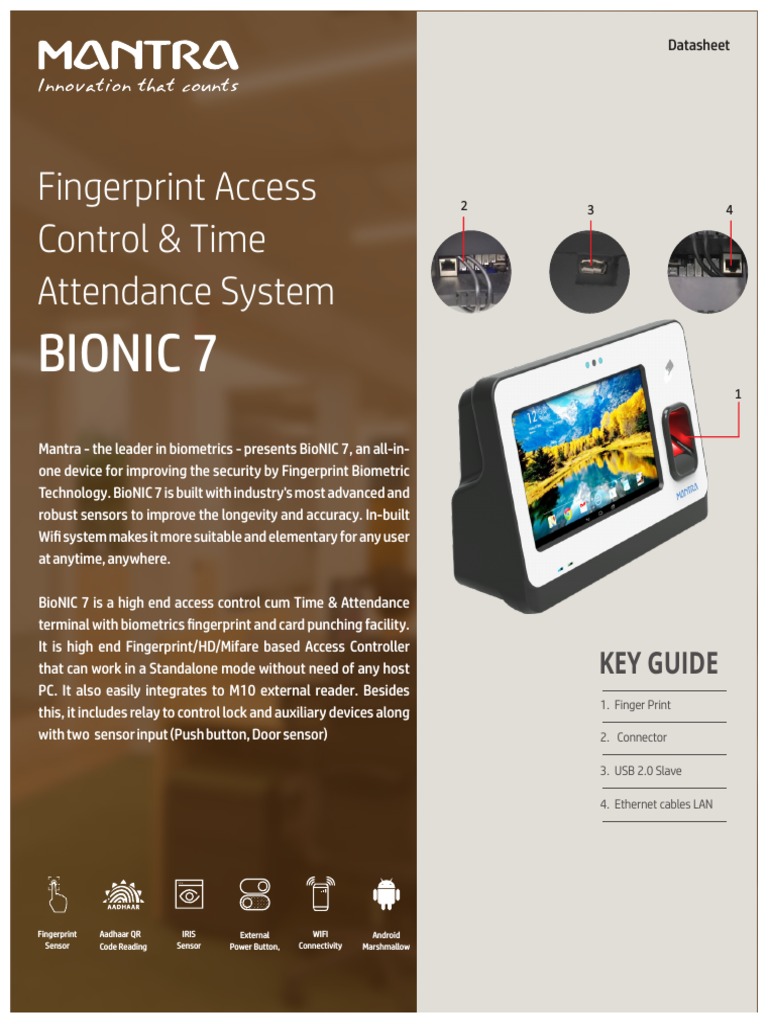 Bionic 7: Fingerprint Access Control & Time Attendance System | PDF ...