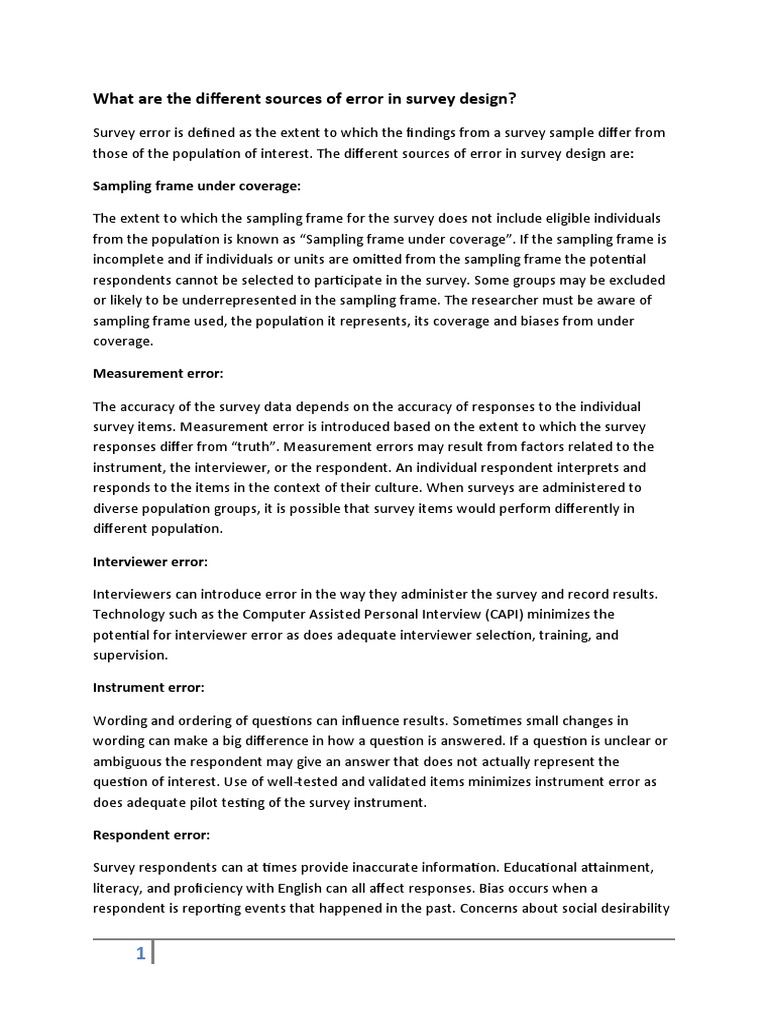 Sources of Error in Survey Design | PDF | Survey Methodology | Sampling ...