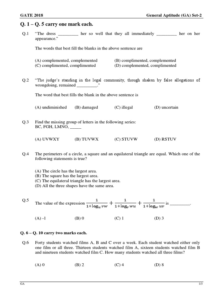 Geometry Aptitude Questions GATE 2018 | PDF | Area | Geometry