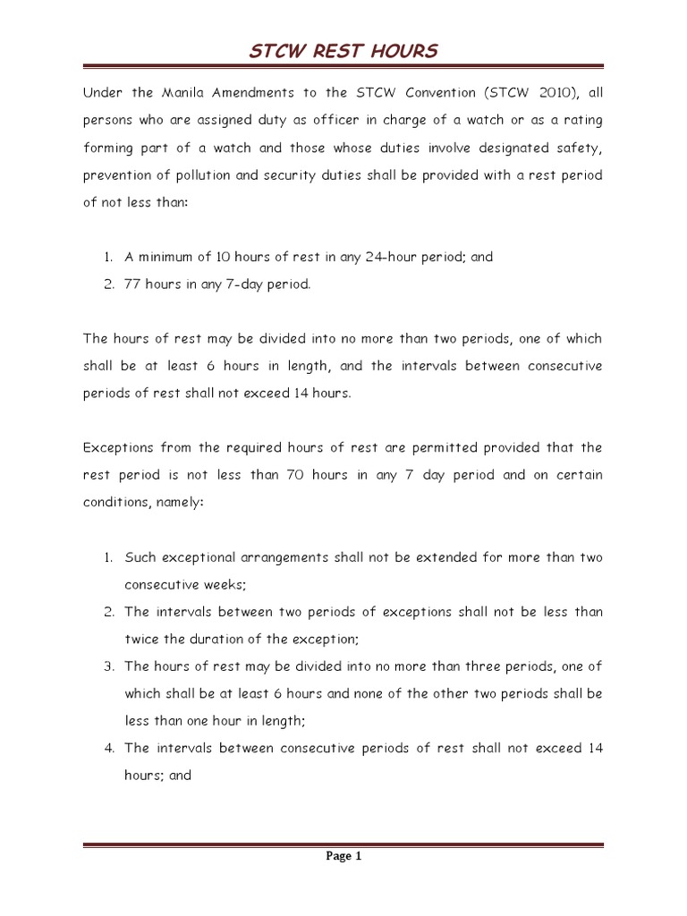 STCW Rest Hours | PDF | Technology & Engineering