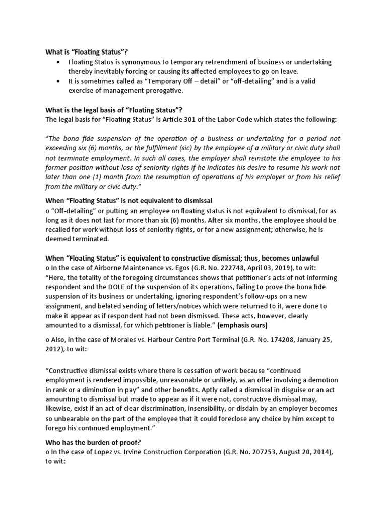 Floating Status | PDF | Employment | Public Law