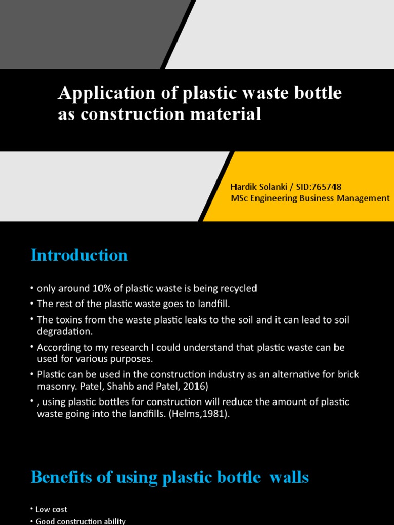 Application of Waste Plastic Bottle in Construction | PDF | Plastic | Waste