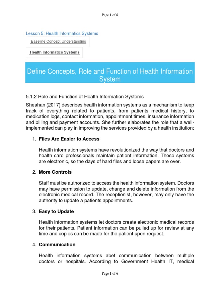 HIS Lesson 5 - Health Informatics System | PDF | Health Informatics ...