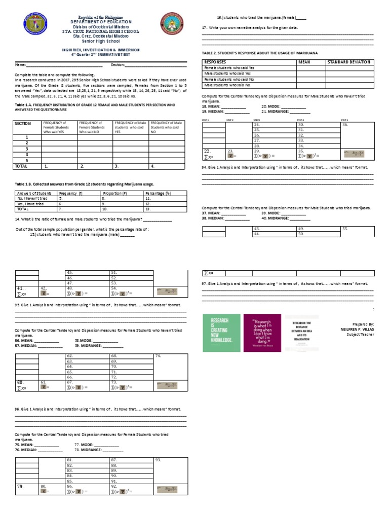 Senior High School Marijuana Usage Survey | PDF | Science | Teaching ...