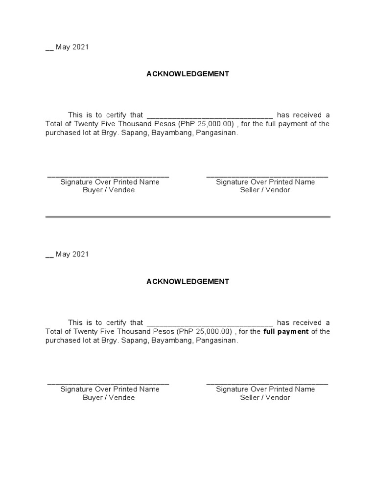 Acknowledgement of Payment | PDF