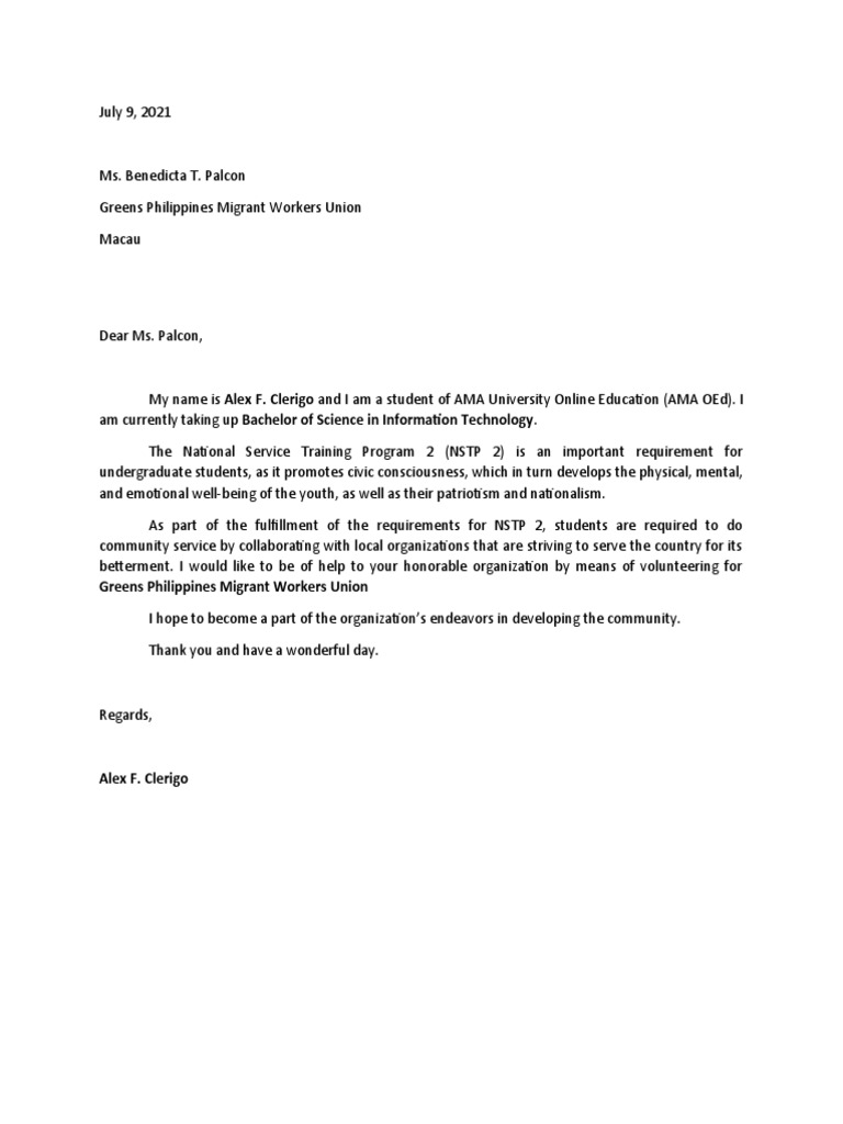 Letter of Intent NSTP 2 | PDF