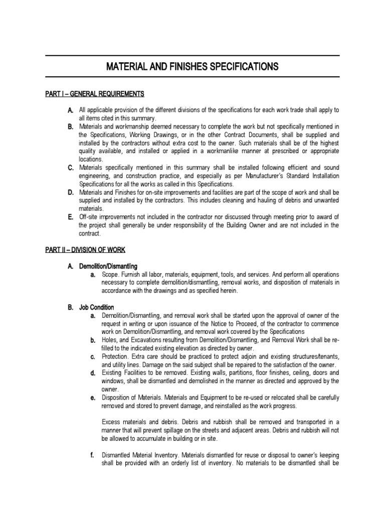 Material and Finishes Specifications | PDF | Paint | Concrete