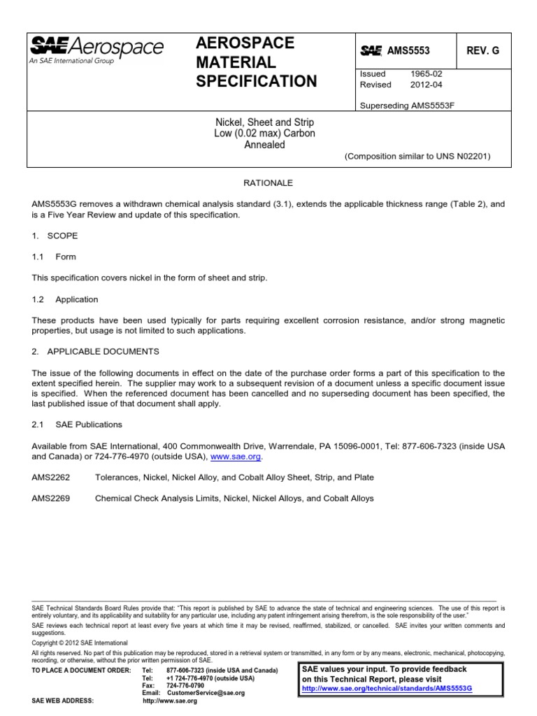 Aerospace Material Specification: Nickel, Sheet and Strip Low (0.02 Max ...