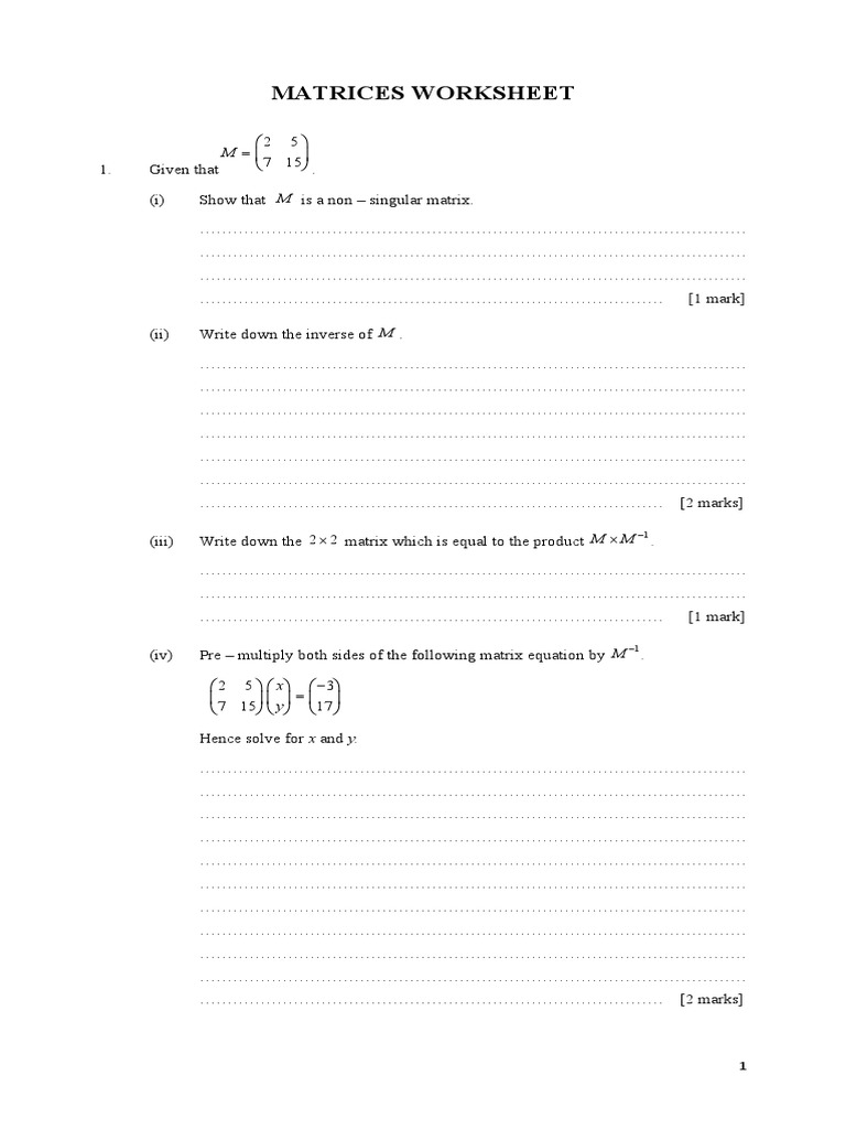 Matrix Worksheet | PDF | Operator Theory | Applied Mathematics