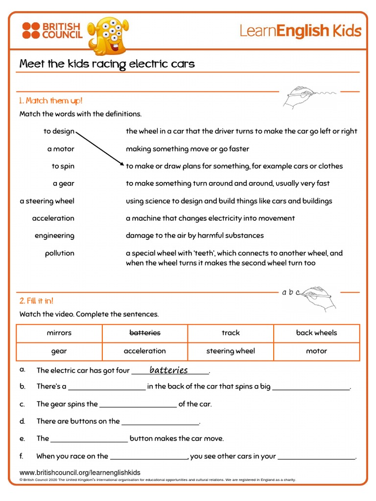 Video Zone Meet The Kids Racing Electric Cars Worksheet | PDF | Wheel | Car