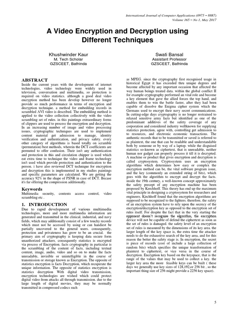 A Video Encryption and Decryption Using Different Techniques | PDF ...