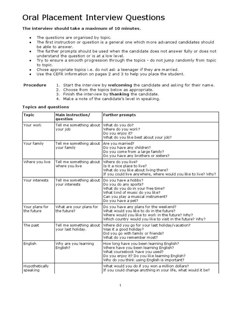 Placement Interview Questions | PDF | Fluency | Cognition
