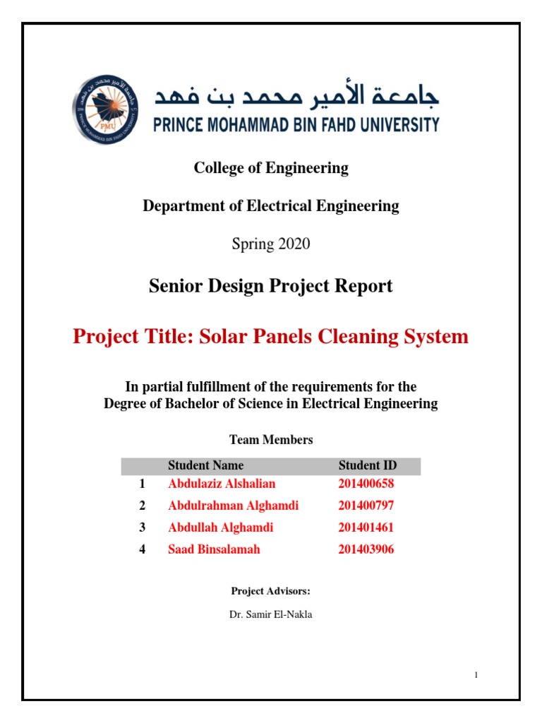 Project Title: Solar Panels Cleaning System: Senior Design Project ...