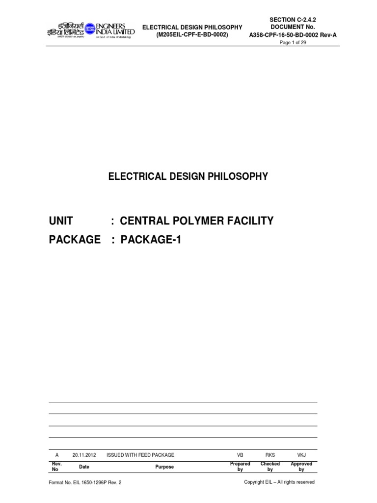 EIL Electrical Design Philosophy | PDF | Power Supply | Electrical ...
