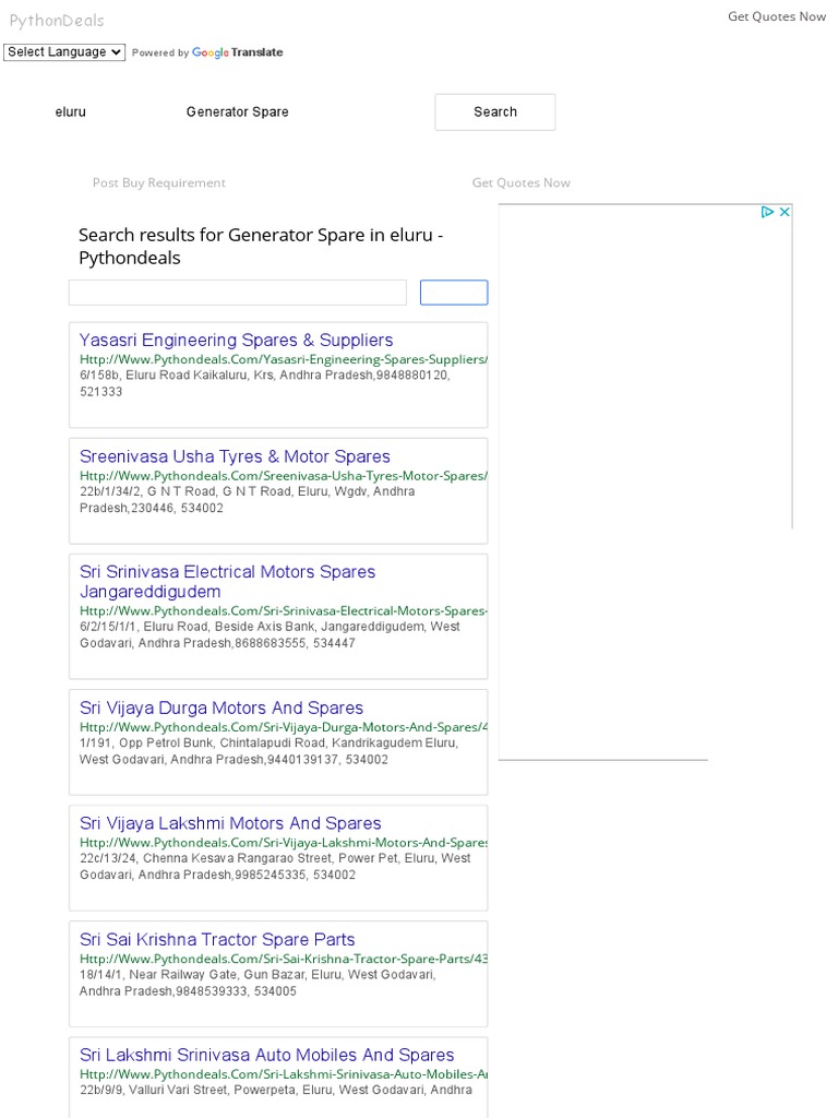 List of Generator Spare in Eluru - Pythondeals | PDF