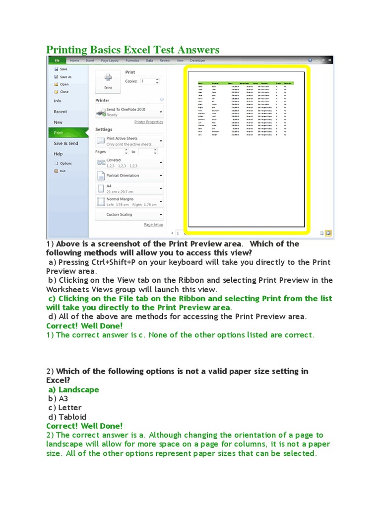 Printing Basics Excel Test Answers: Following Methods Will Allow You To ...