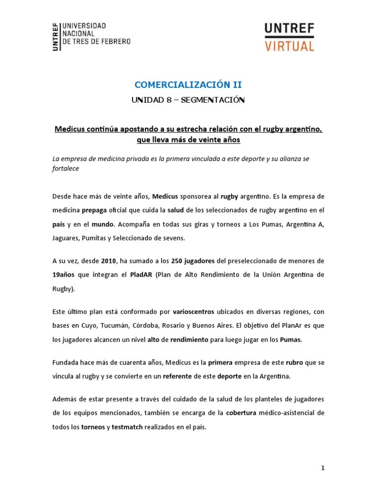 Unidad 8 - Segmentacion | PDF | Sindicato de rugby | Deportes