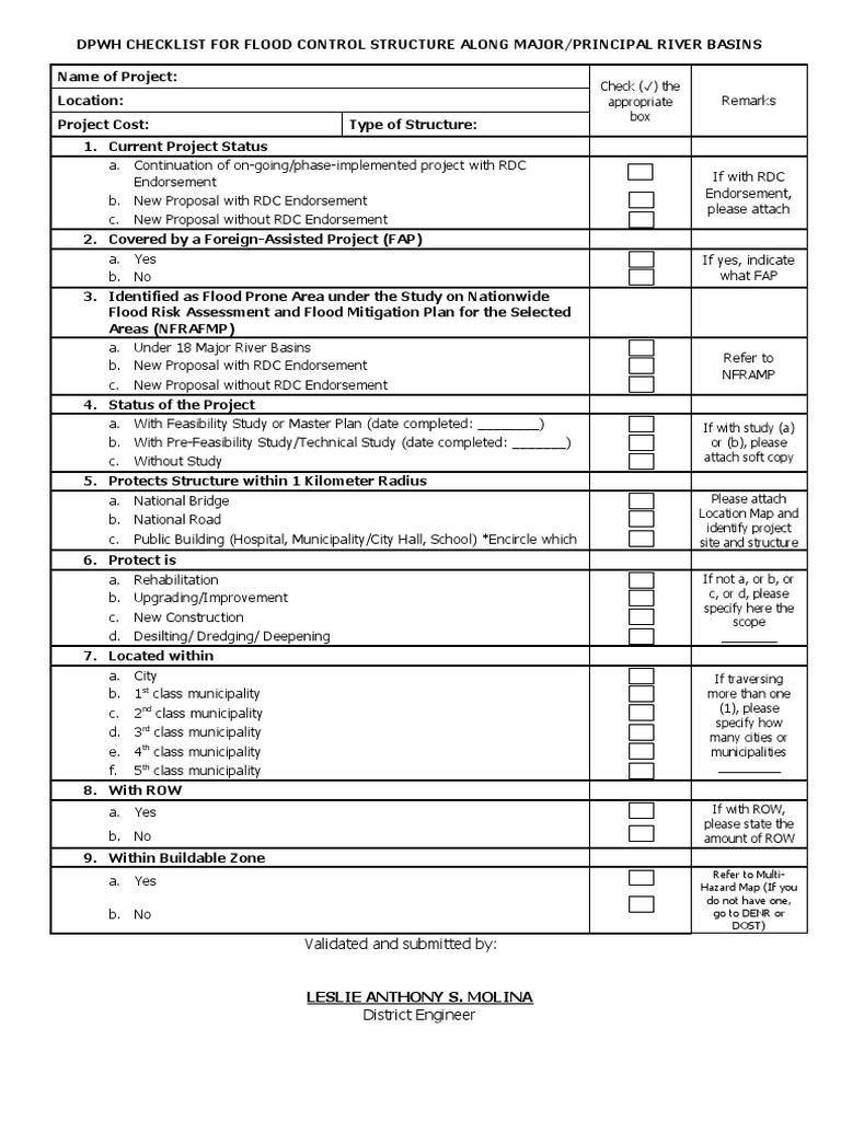DPWH Flood Control Structure Checklist | PDF | Hydrology | Safety