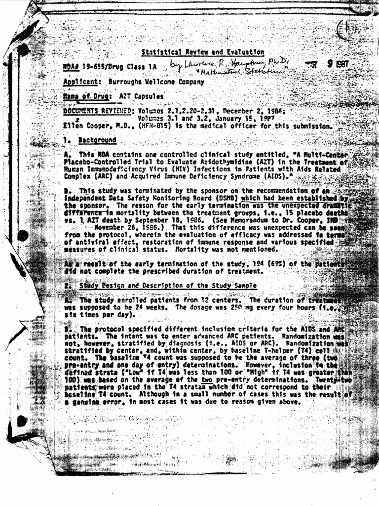 NDA 19-655 - AZT Drug Trial 1987 | PDF | Health Sciences ...