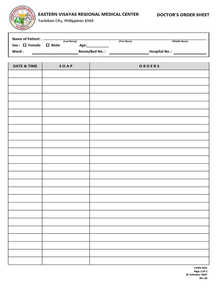 Doctor's Orders Sheet | PDF