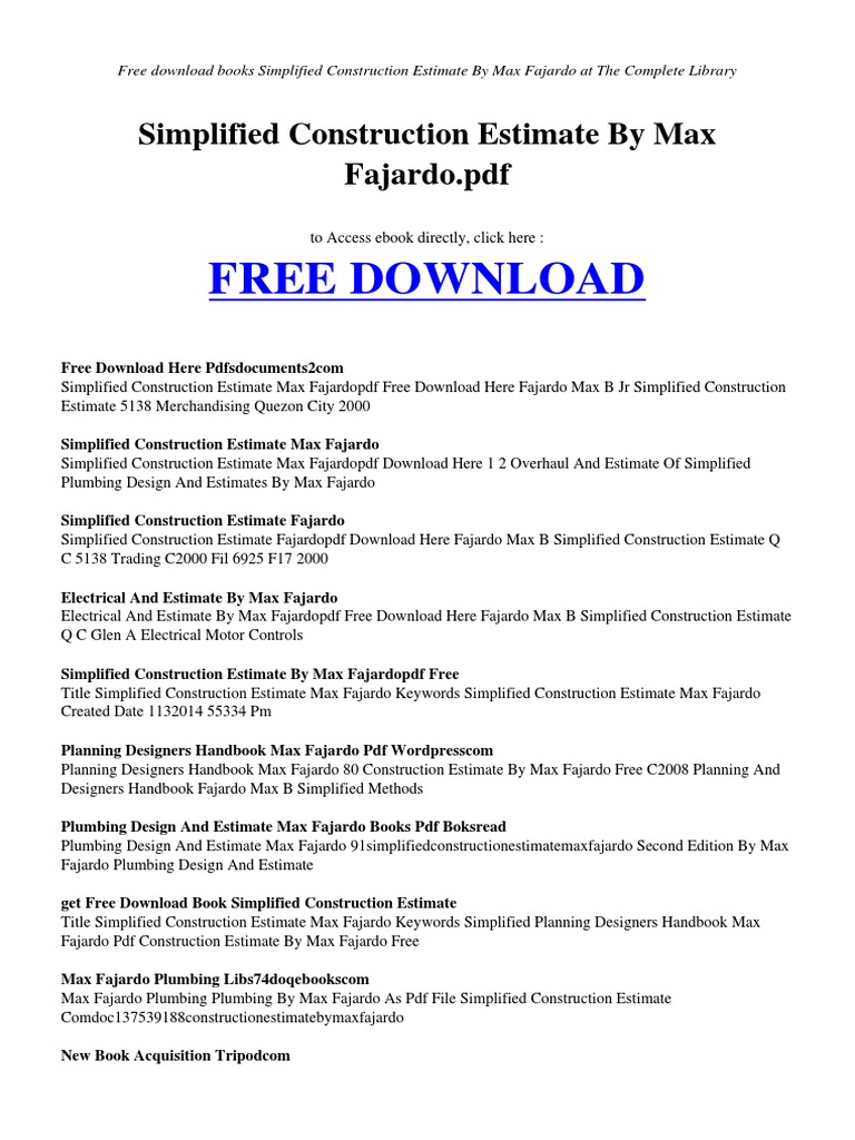 Free Download: Simplified Construction Estimate by Max Fajardo PDF | PDF