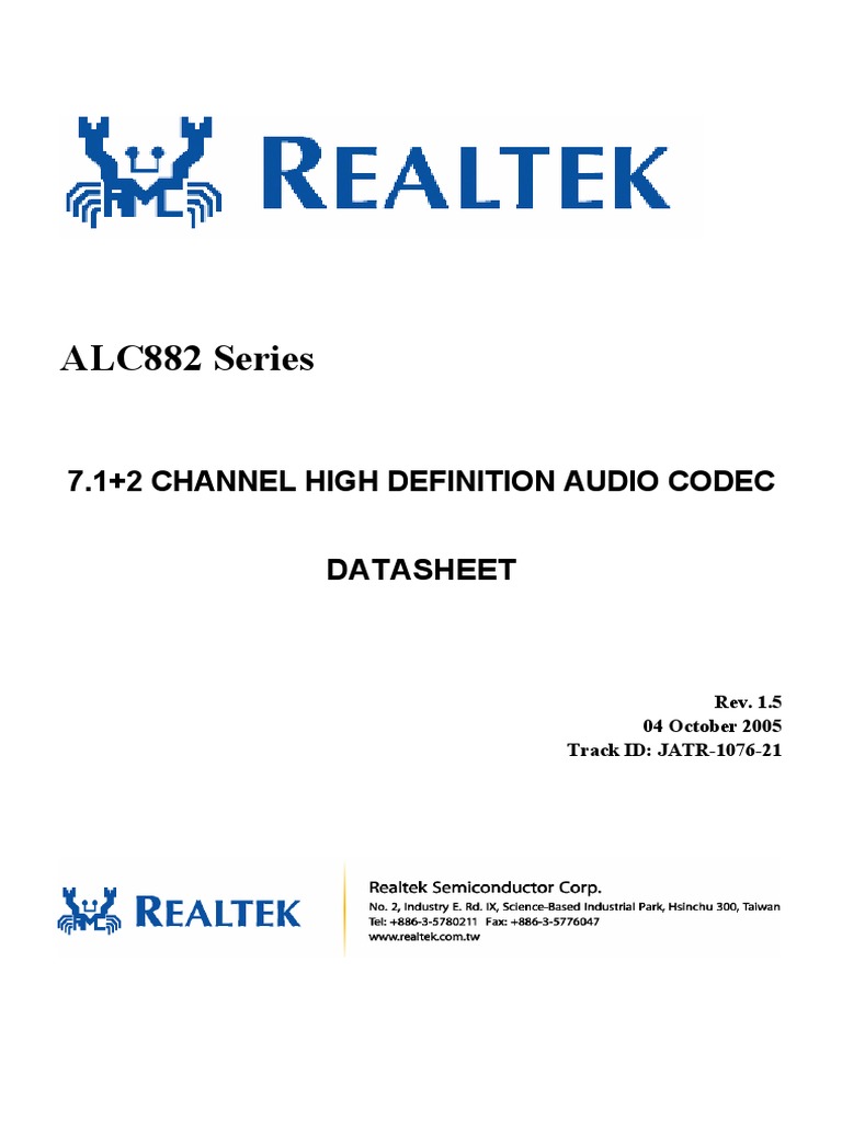 ALC882 Series: 7.1+2 Channel High Definition Audio Codec | PDF | Analog ...