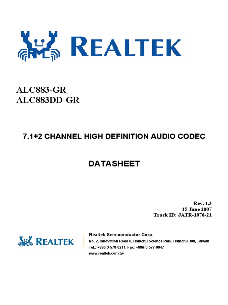 ALC883 DataSheet 1.3 | PDF | Analog To Digital Converter | Parameter (Computer Programming)