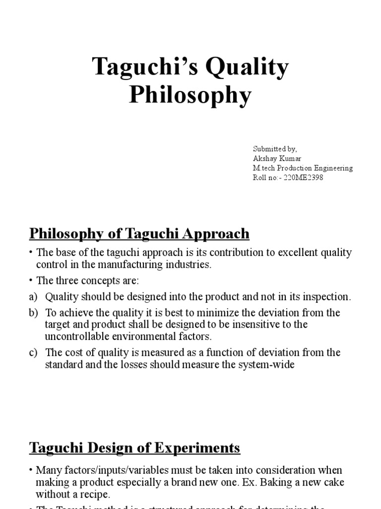 Taguchi's Quality Philosophy | PDF | Engineering Tolerance ...