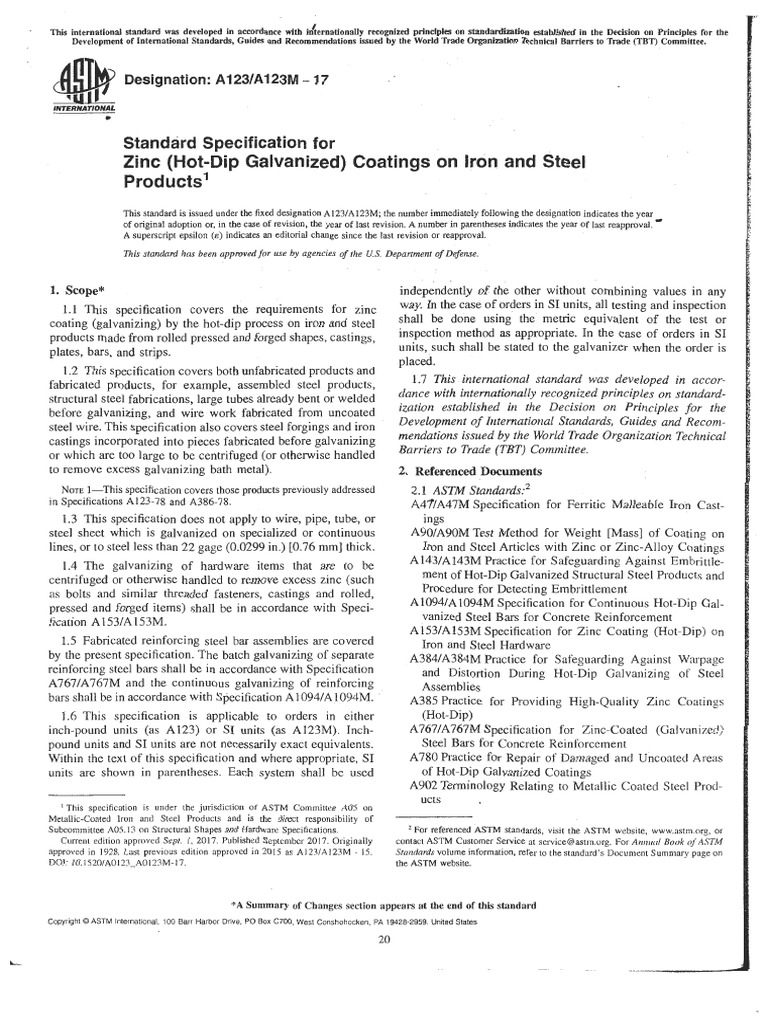Astm A123-17 | PDF | Galvanization | Industrial Processes