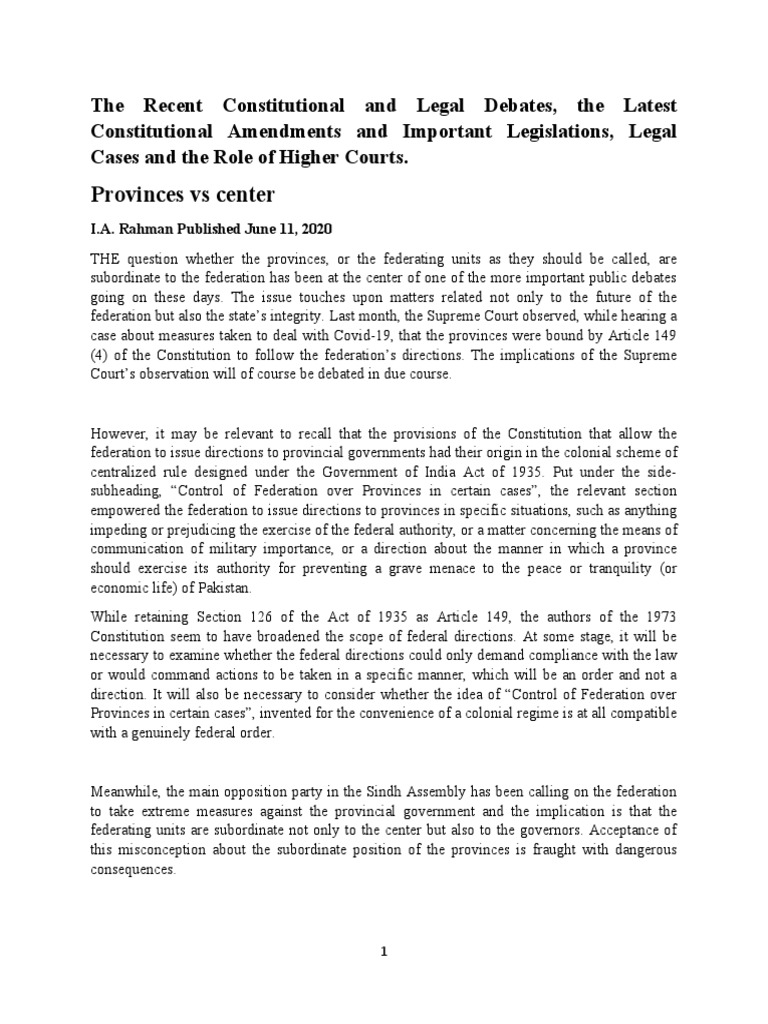 The Recent Constitutional and Legal Debates | PDF | Government Of ...