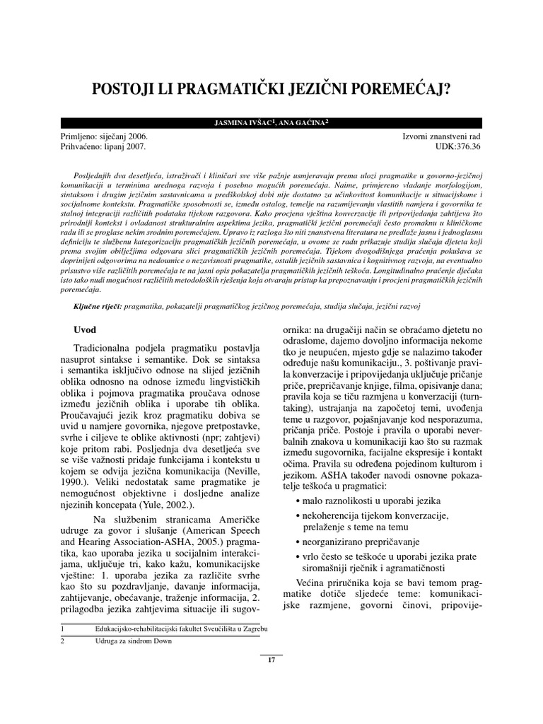 Postoji Li Pragmaticki Jezicni Poremecaj | PDF
