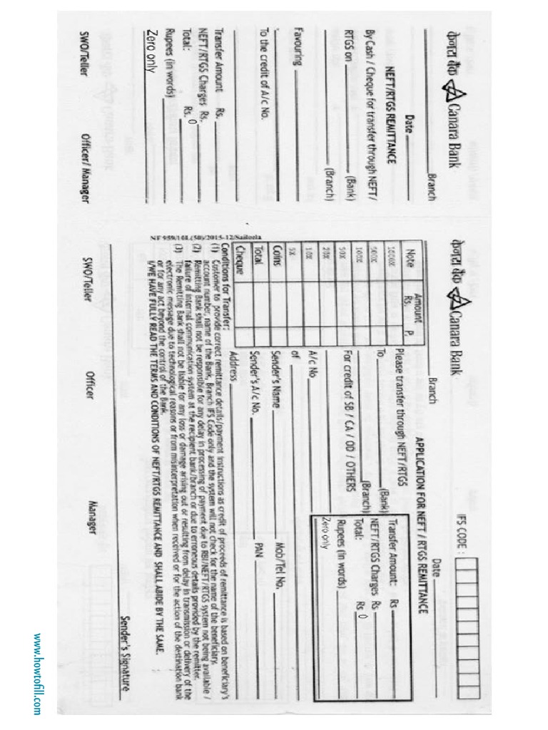 Canara Bank RTGS Form PDF Download | PDF