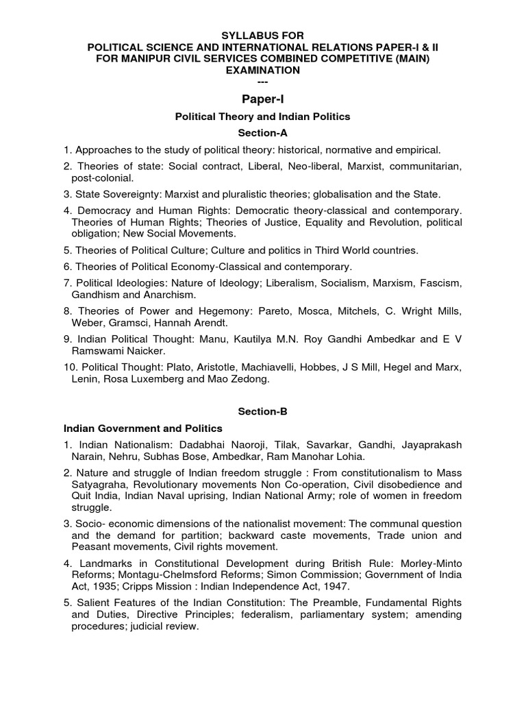 Manipur PSC Political Science Syllabus | PDF | Political Philosophy ...