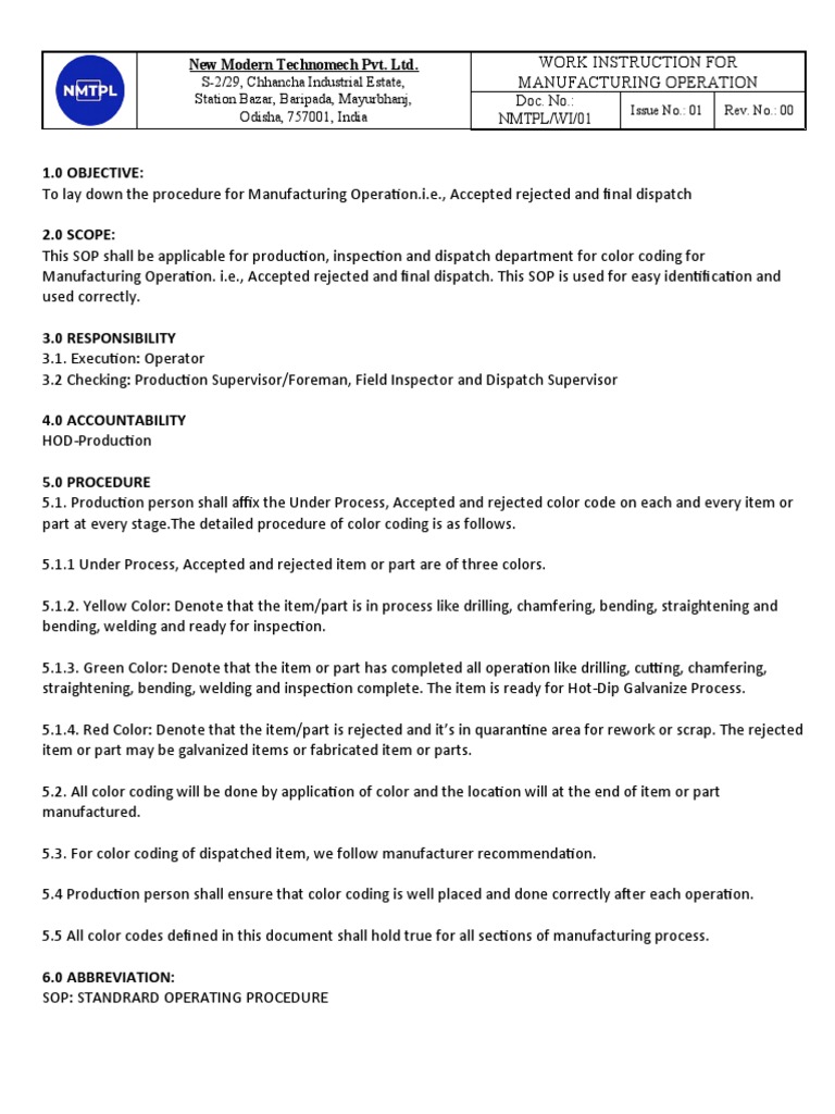 Sop Color Coding | PDF