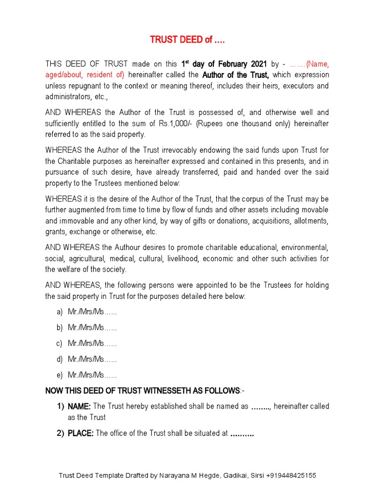 Trust Deed Format | PDF | Trust Law | Trustee