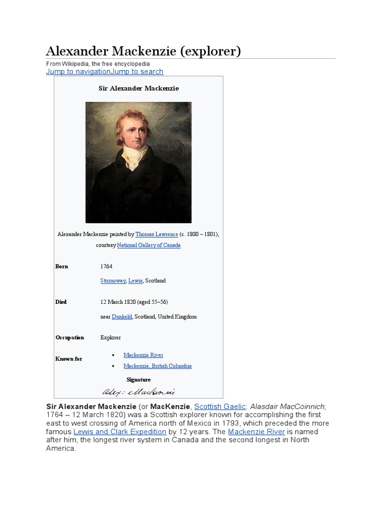 Alexander Mackenzie (Explorer) : Jump To Navigation Jump To Search ...