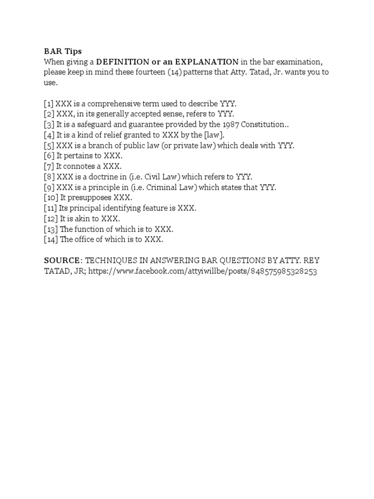 Tips For Bar Takers by Atty. Tatad | PDF