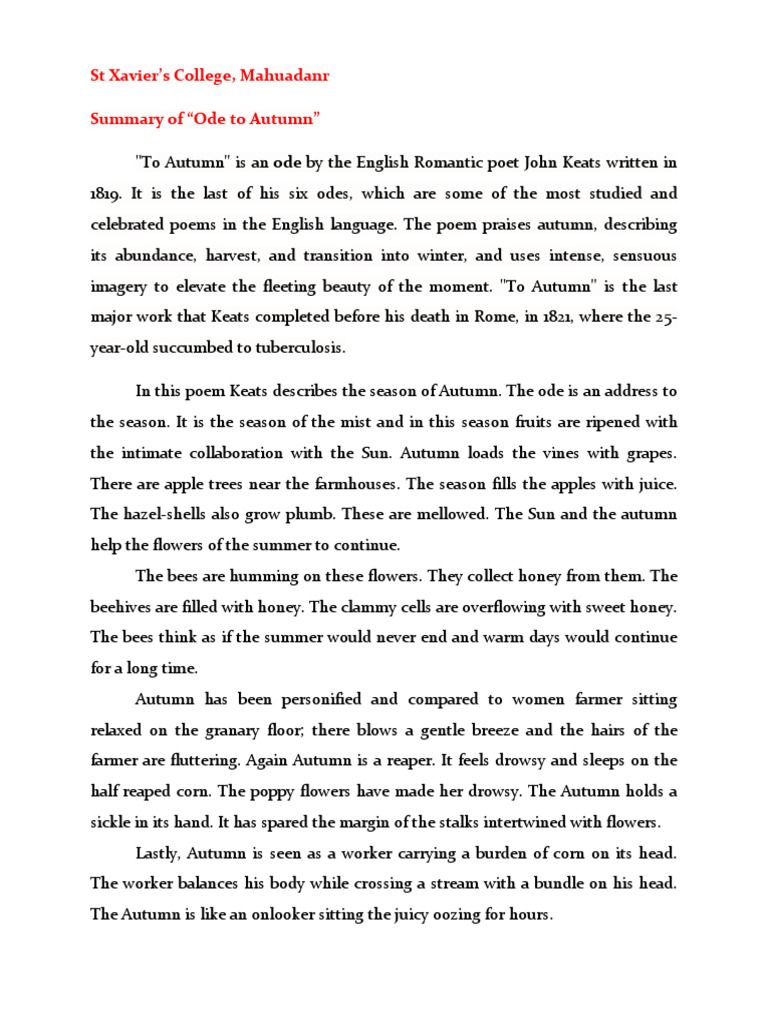 Summary of To Autumn | PDF